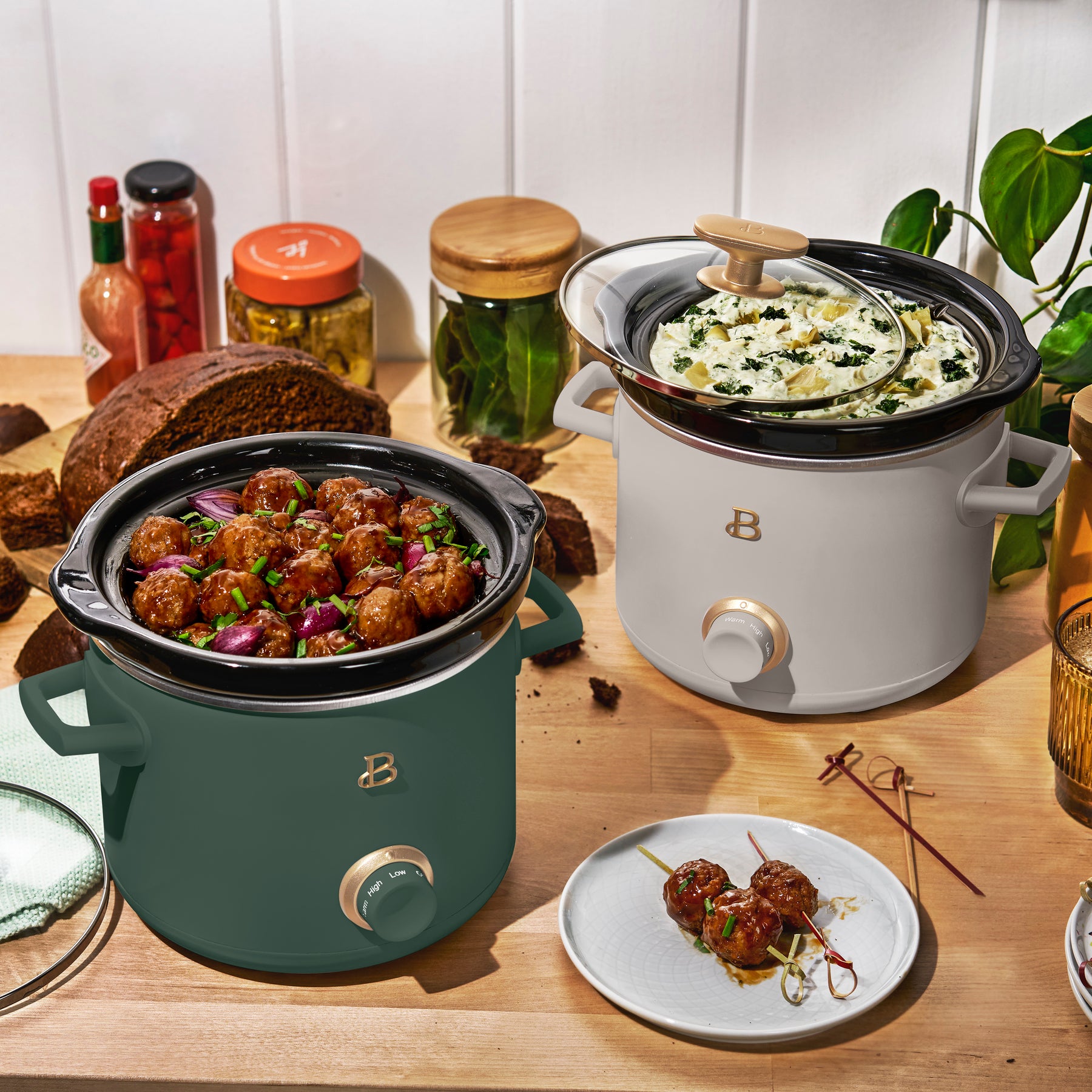 2 Qt Manual Slow Cooker, 2-Pack, Thyme Green and Porcini Taupe – Beautiful™