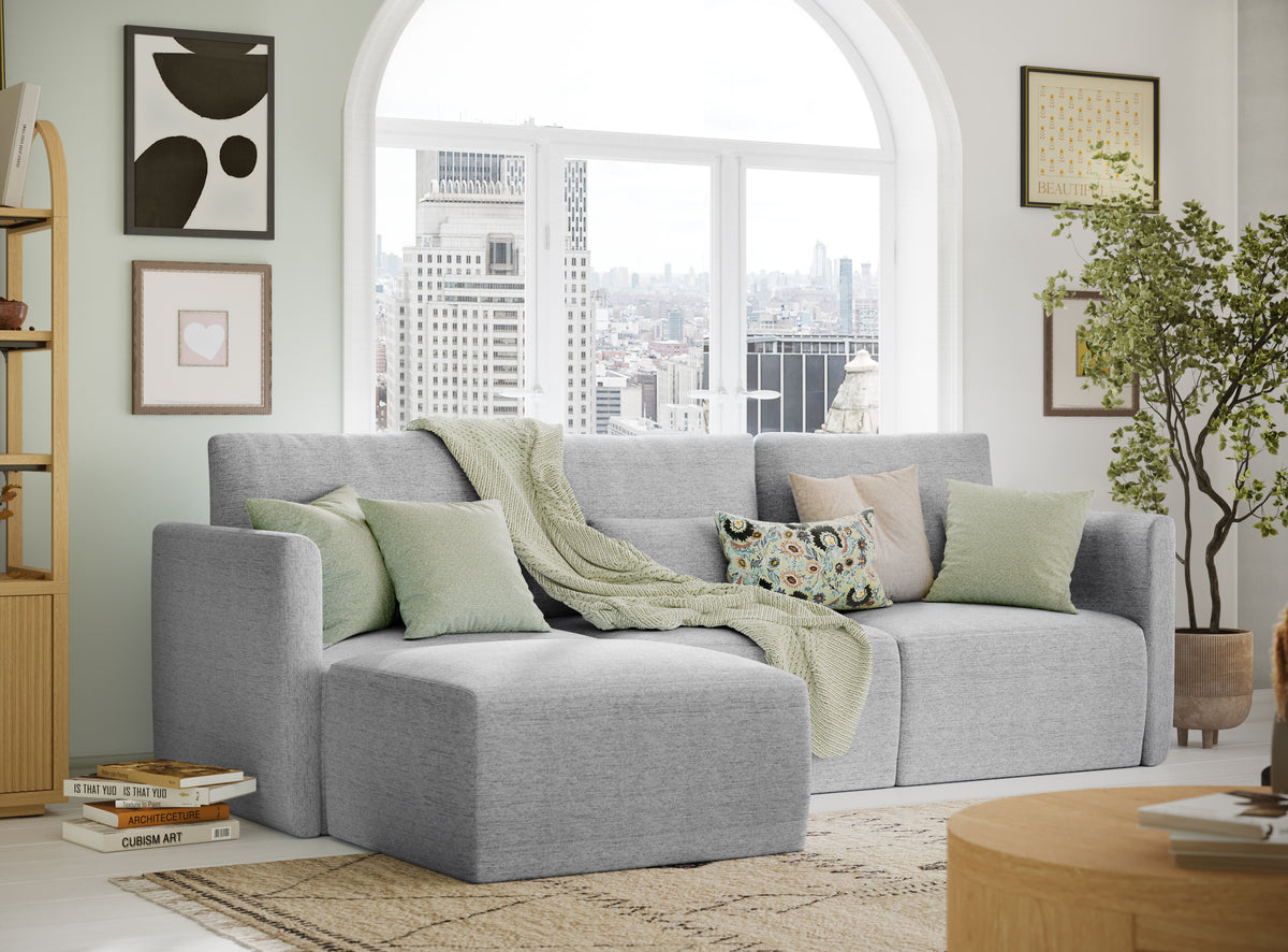 Drew Modular Sectional Sofa with Ottoman by Drew Barrymore, Gray Fabri ...