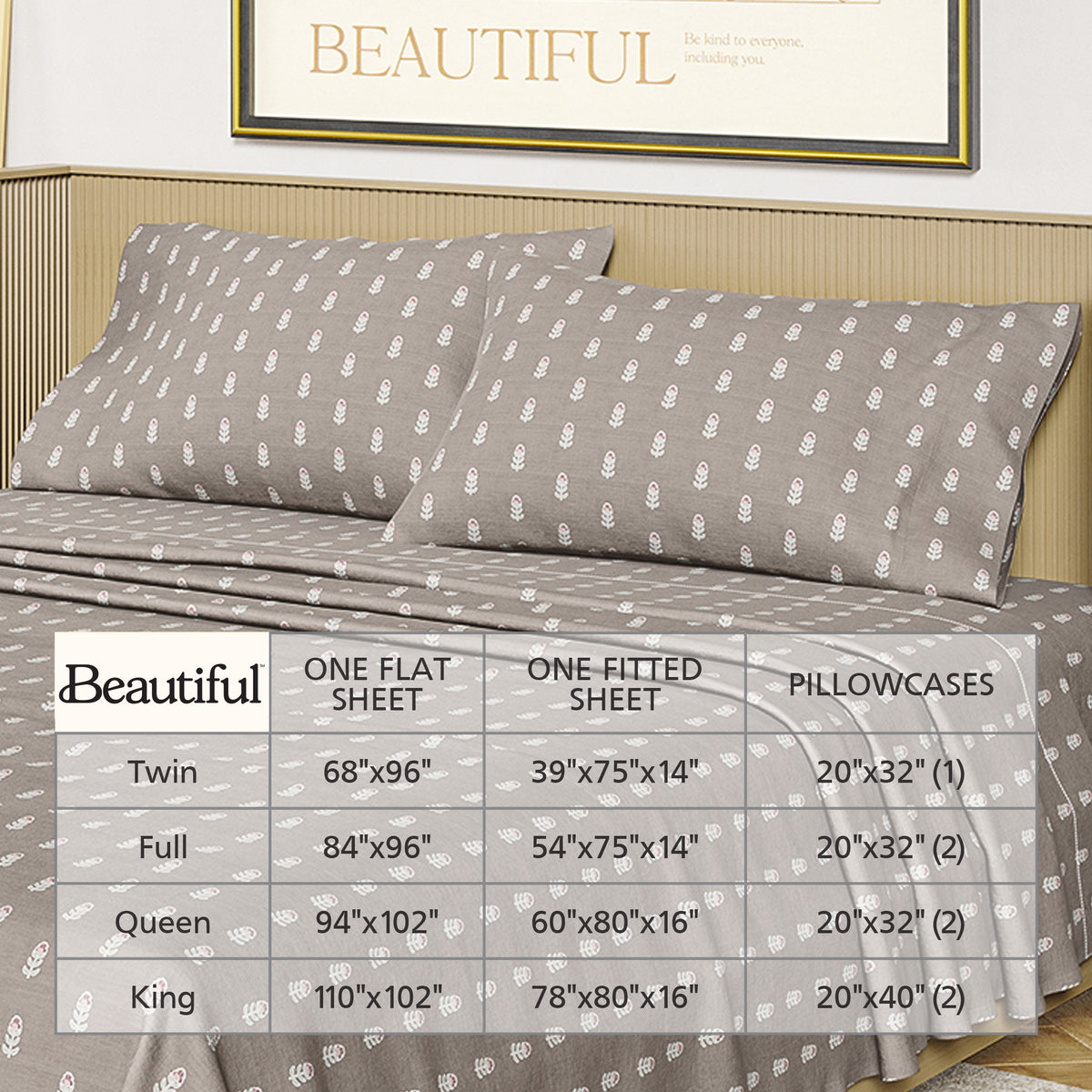 Signature Floral 4-Piece 100% Cotton Percale Sheet Set – Beautiful™